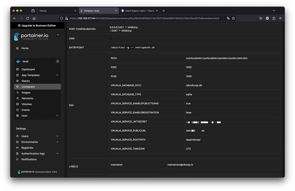 Issue with docker and restart - Support - Vikunja Community